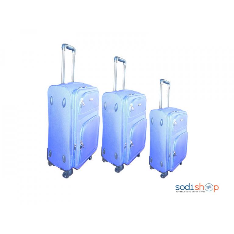 Kit 3 Valises à Roulette Double Trolley Couleur Bleue BG0053 - SodiShop