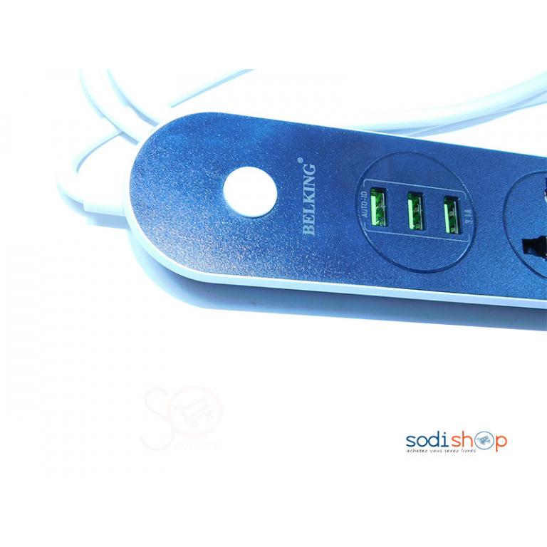Rallonge Belking longue BK3301 3 prises 220V plus 3 ports USB 5 V 3.1A ...