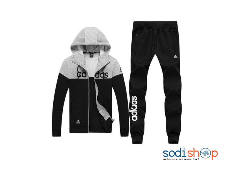 Ensemble Adidas Sweat à Capuche + Pantalon Jogging - Couleur Noir Gris ...