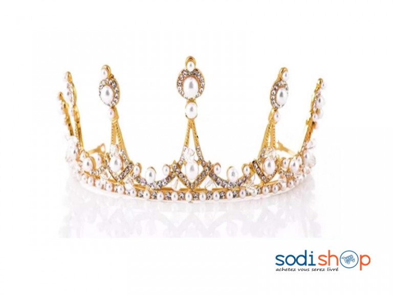 Couronne Perlée - Accessoire de Mariage Diadème Blanc et Doré EB0001 ...