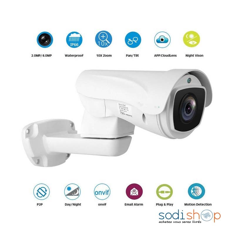 Camera IP POE PTZ 2MP - Vue Panoramique Inclinable 10x Zoom Motorisé ...