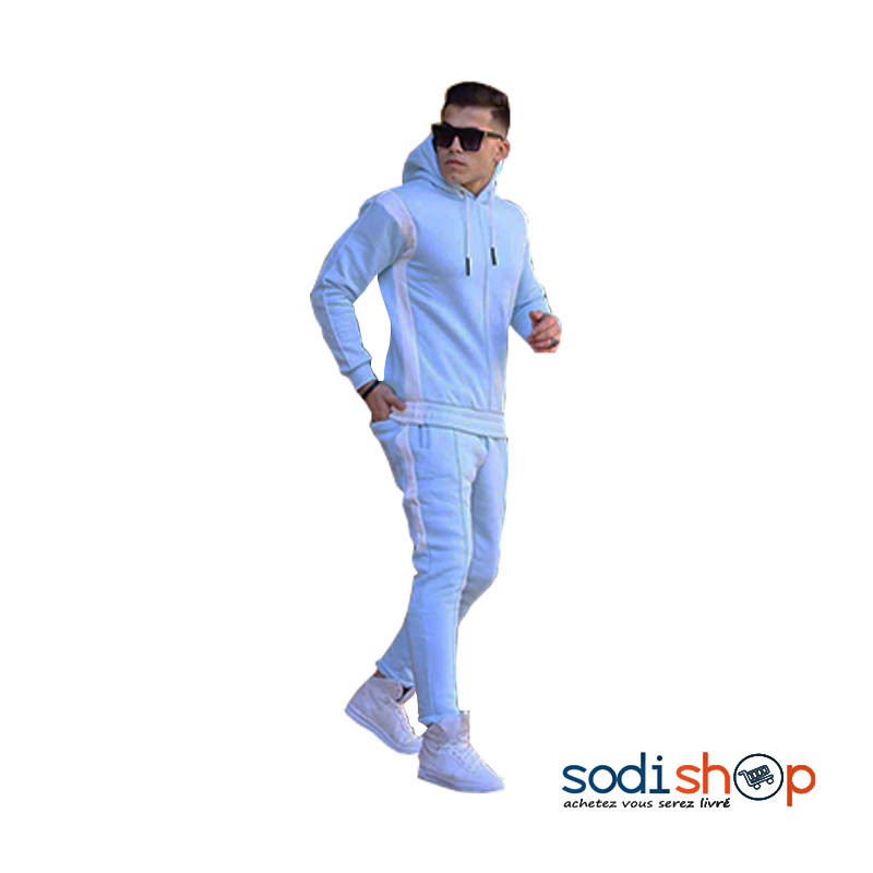 Sweat à Capuche + Pantalon Survêtement en Coton Couleur Bleu TSU00186 ...