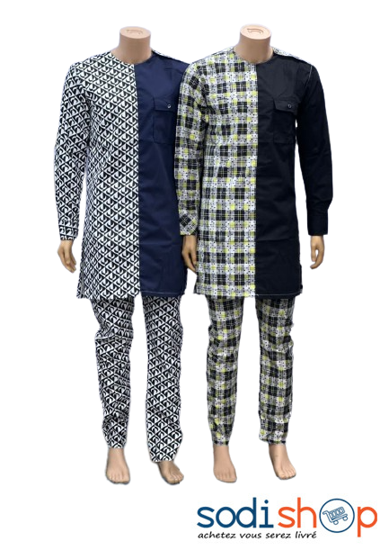 Ensemble Tissus Boubou - Couleur Imprimée Deux Tons En Carreaux - Pour ...