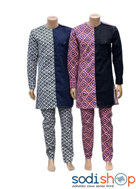 Ensemble Tissus Boubou - Couleur Imprimée En Carreaux Deux Tons - Pour ...