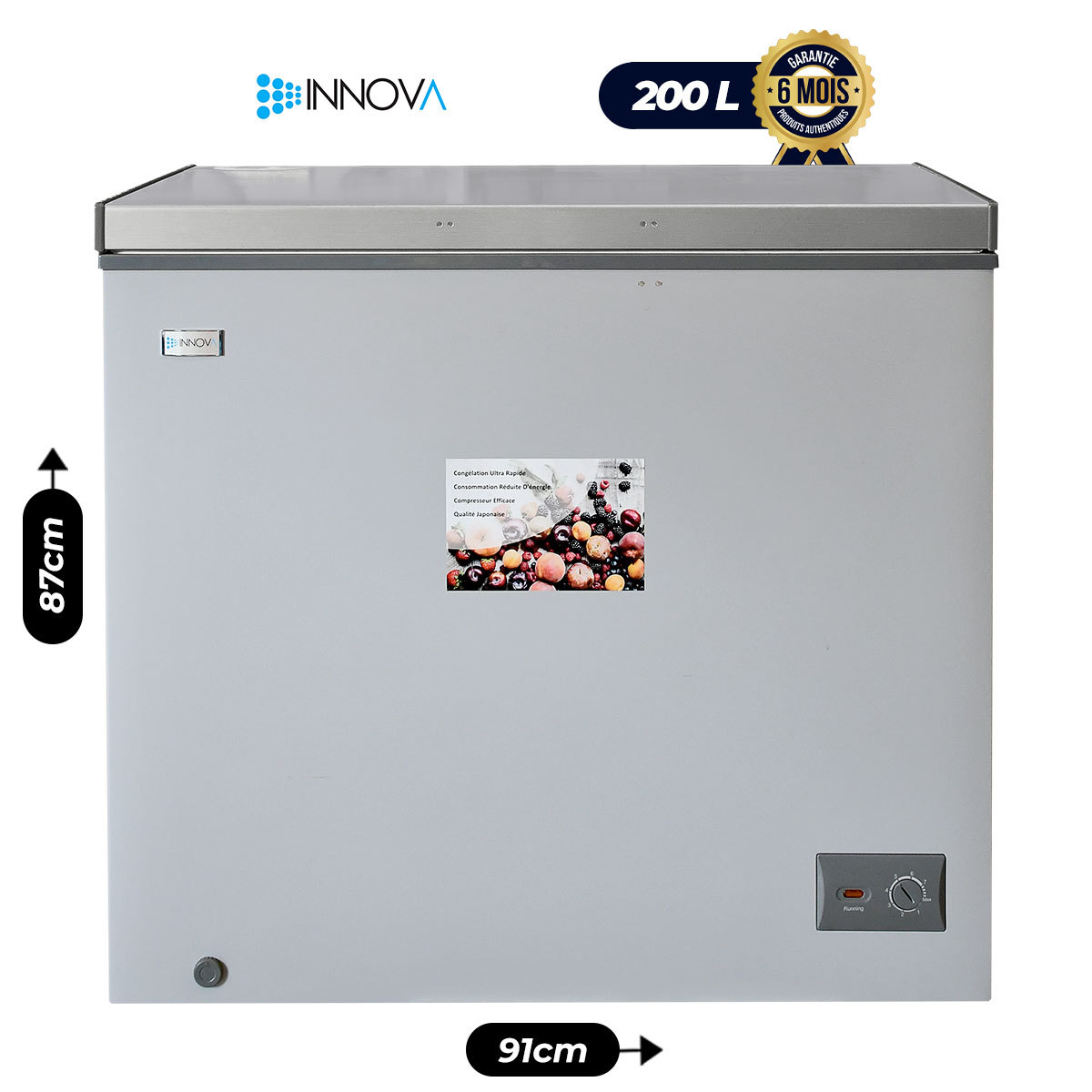 Congélateur Coffre - INNOVA - IN387 - Avec Vitre - 200L - Economique (A+) - Gris HM00586 - SodiShop